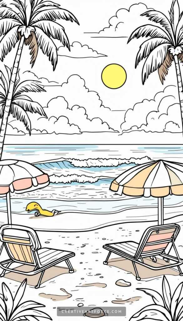 Free Printable Vintage Beach Coloring Pages PDF for Download