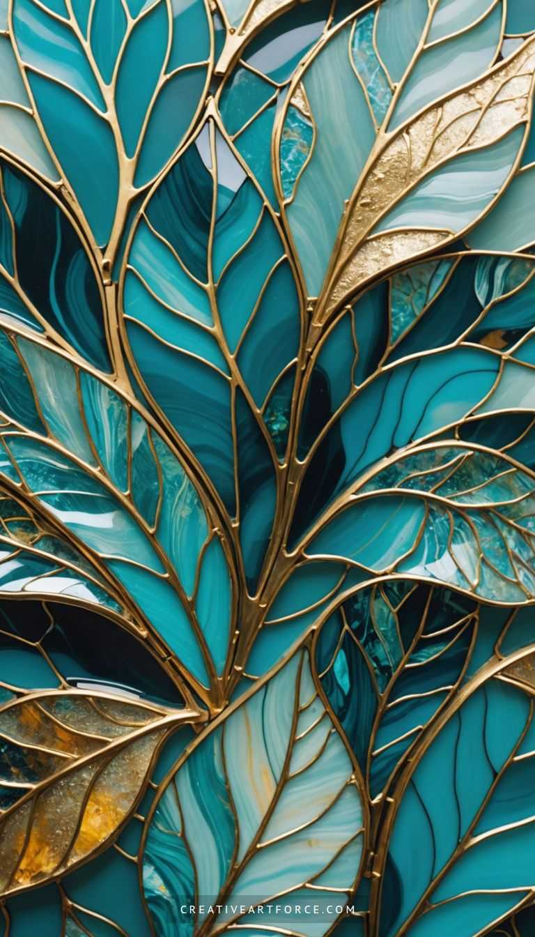 Marble Glow: Elevating Luxury Interiors with Teal and Gold Abstract Art