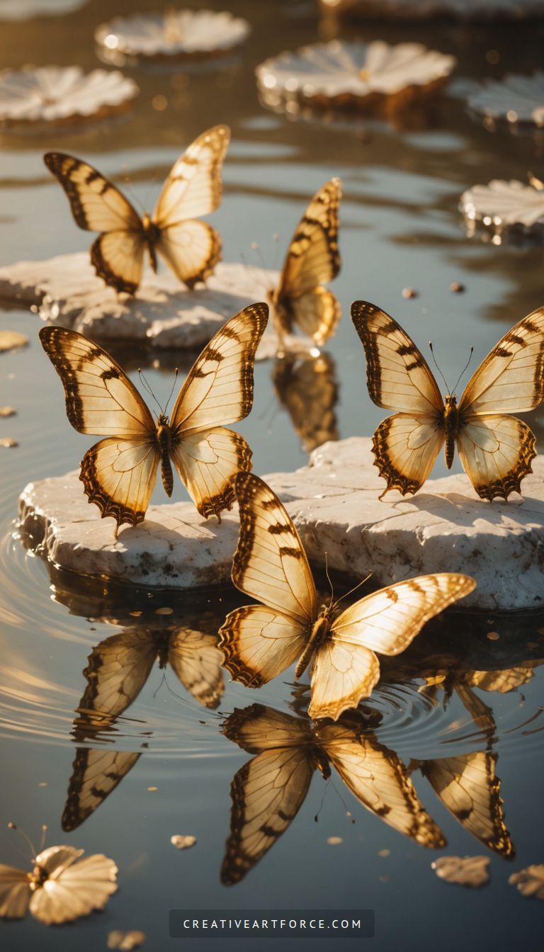 Dreamy Marble Butterflies: Shimmering Beauty on Sunlit Water
