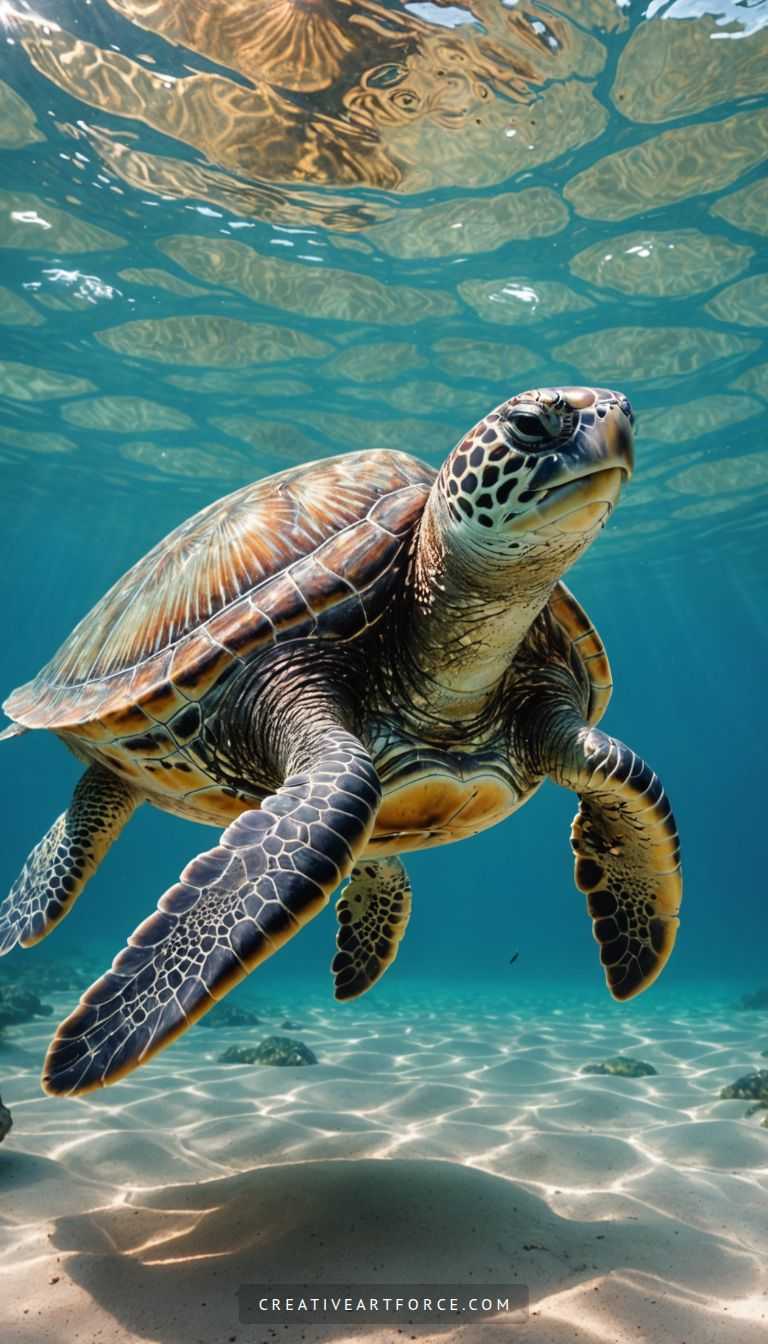Embracing the Marble Hues of Sea Turtles in Turquoise Waters