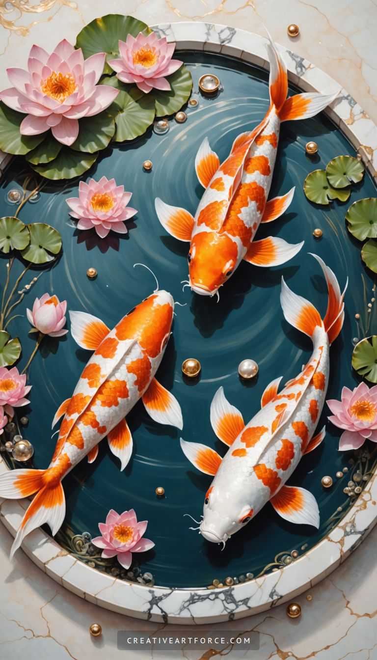 Embracing Tranquility: The Dreamy Aesthetic of Marble Serenity and Koi Fish