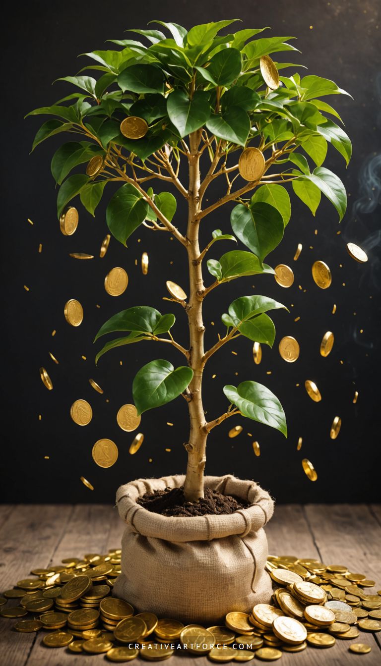 Magical Money Tree Growing From Gold Coins Sack: A Billionaire ...