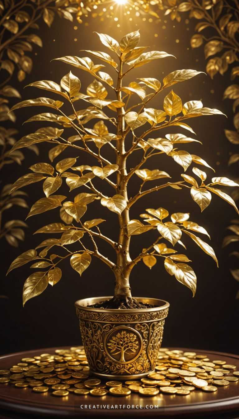 Golden Money Tree in Rich Pot: Illuminated Inspiration for a ...