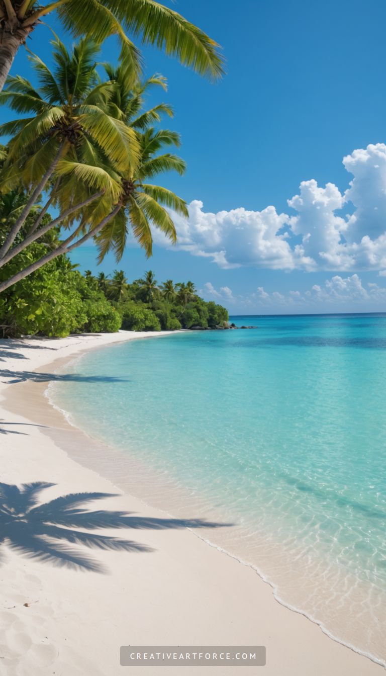 4K Beach Serene Tropical Escape with Turquoise Water and Lush Greenery Beauty